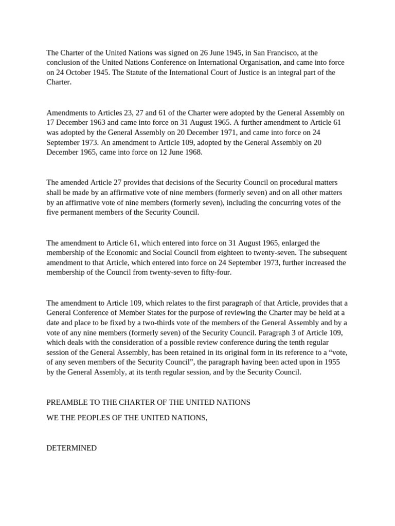 UN Charter Signing Date and Details | PDF | United Nations ...