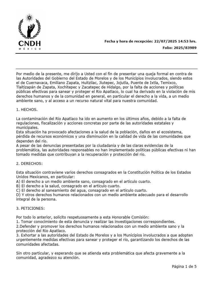 Acuse de Queja CNDH Del 22-07-2025 | PDF | Justicia | Crimen y violencia