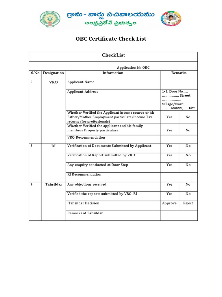 OBC Certificate Application Checklist | PDF