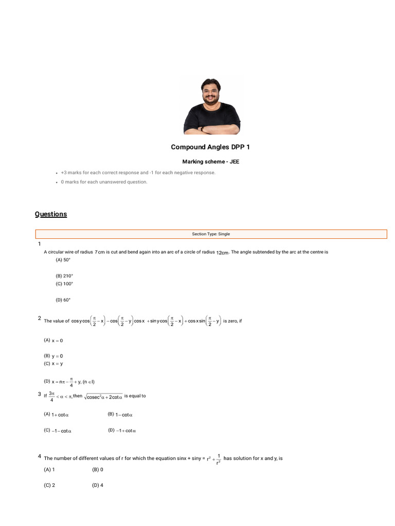 Compound Angles DPP 1 | PDF | Angle | Circle