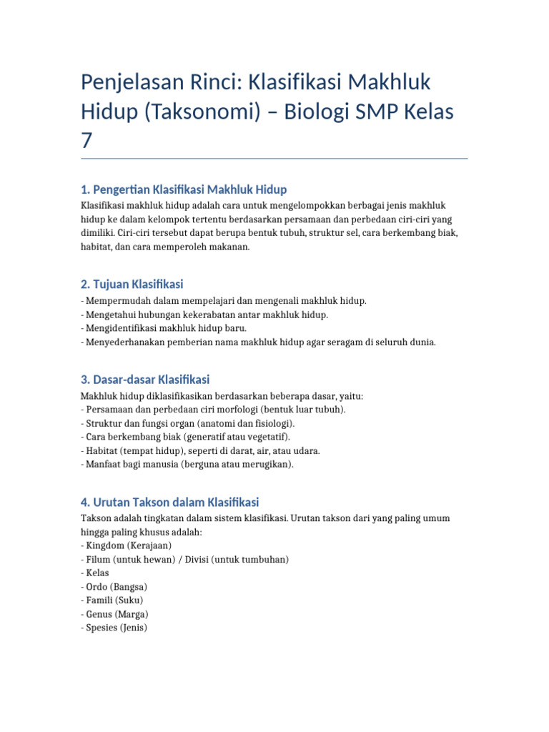 Penjelasan Rinci Klasifikasi Makhluk Hidup | PDF