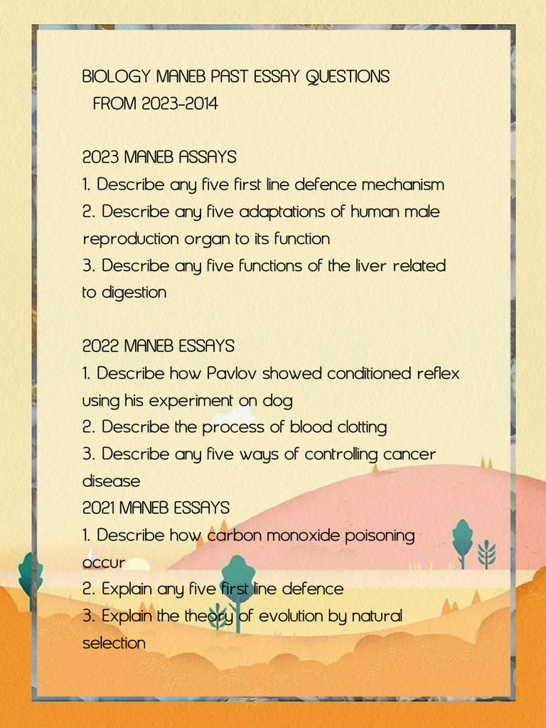 Biology MANEB Past Essay Questions | PDF
