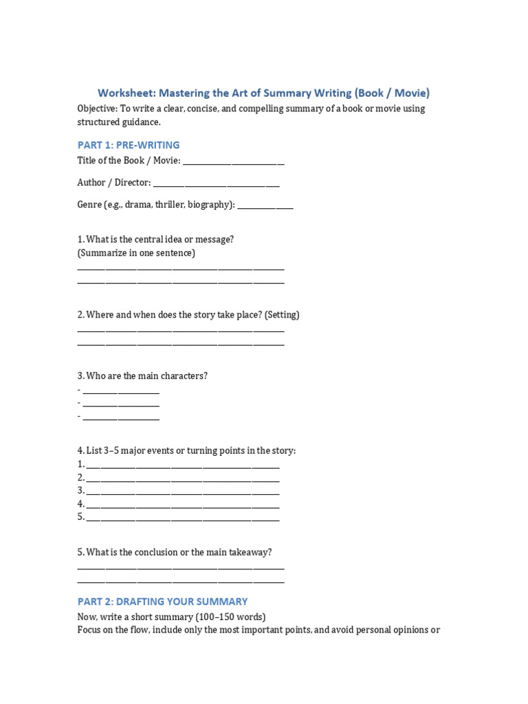 Summary Writing Worksheet Adults | PDF | Chess Theory | Chess