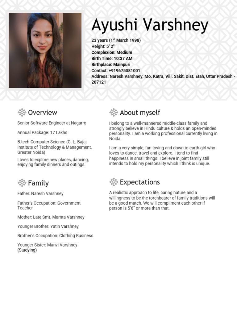 Ayushi Biodata 2 | PDF
