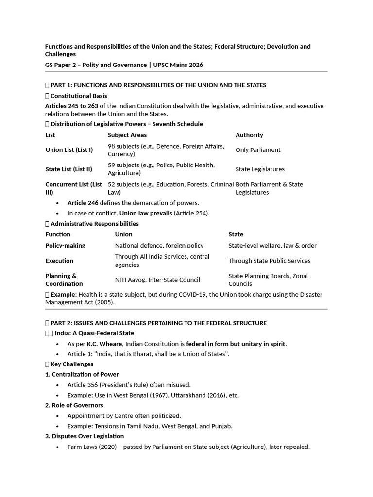 Union and State Functions Overview | PDF | Taxes | Government Of India