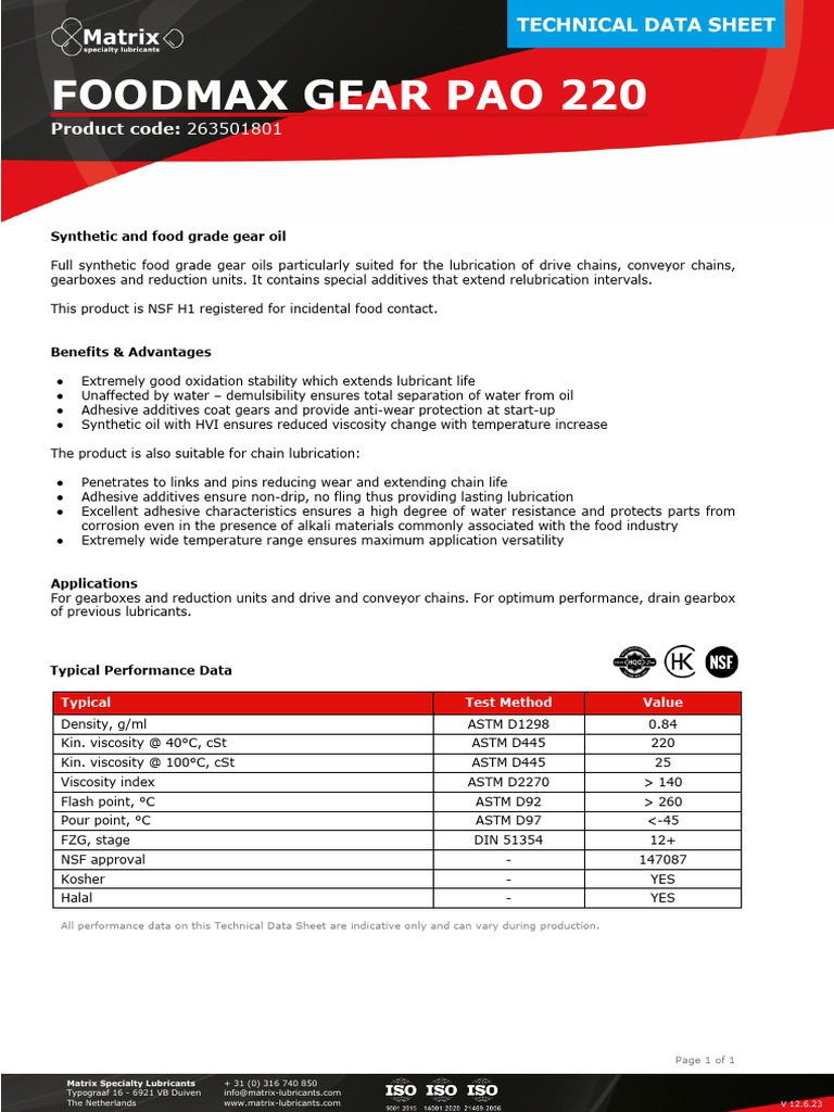 Foodmax Gear Oil Technical Overview | PDF | Lubricant | Materials Science