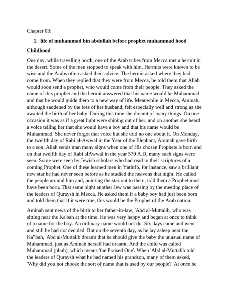 Early Life of Prophet Muhammad (pbuh) | PDF | Muhammad | Umar