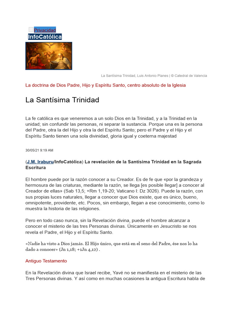 La Santísima Trinidad en la Fe Católica | PDF | Trinidad | espíritu Santo