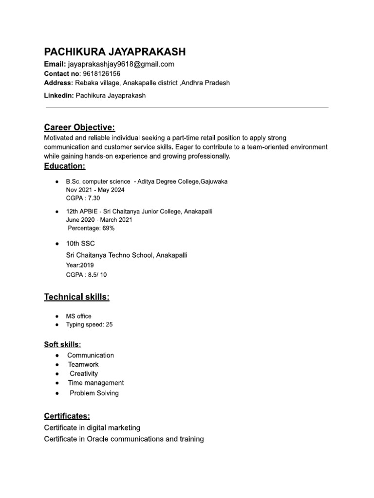 Jayaprakash Resume | PDF