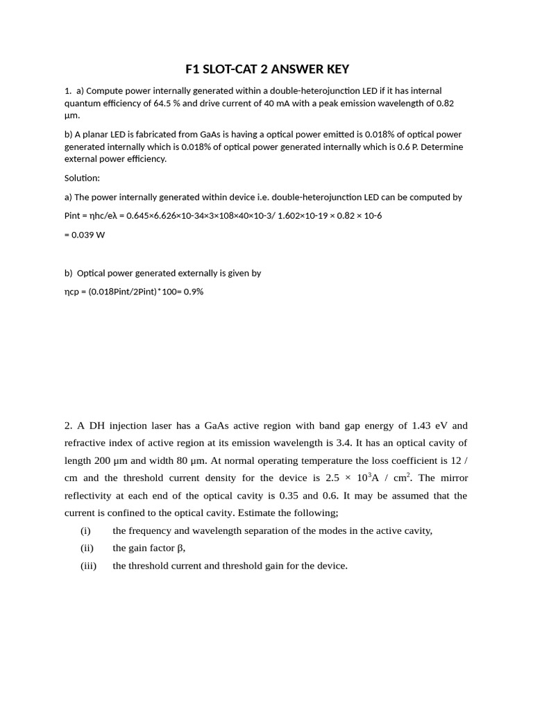 F1 SLOT-CAT 2 LED and APD Calculations | PDF