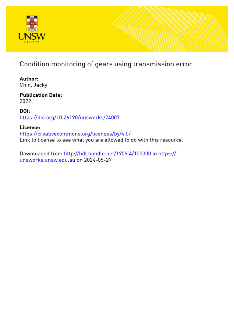 Condition Monitoring of Gears Using Transmission Error | PDF | Gear ...
