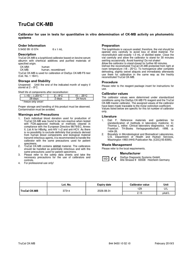 TruCal CK-MB Calibrator Overview | PDF | Medicine | Health Sciences