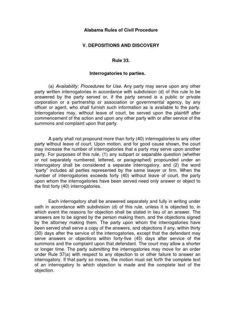 Alabama Code of Procedures | Download Free PDF | Interrogatories ...