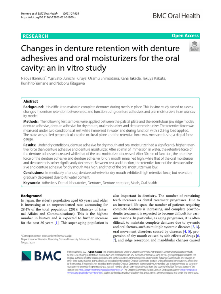 Changes in Denture Retention With Denture | PDF | Dentures | Dentistry