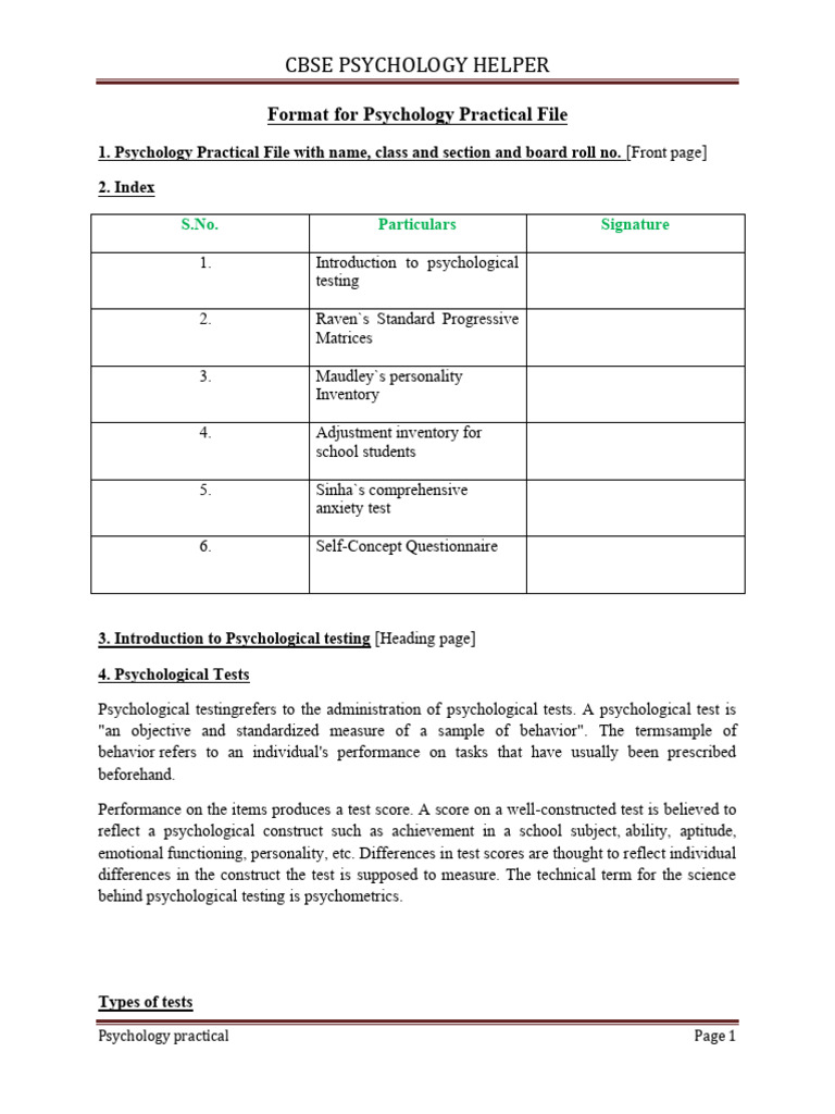Class 12 Psychology Practical Guide | PDF | Industrial And ...