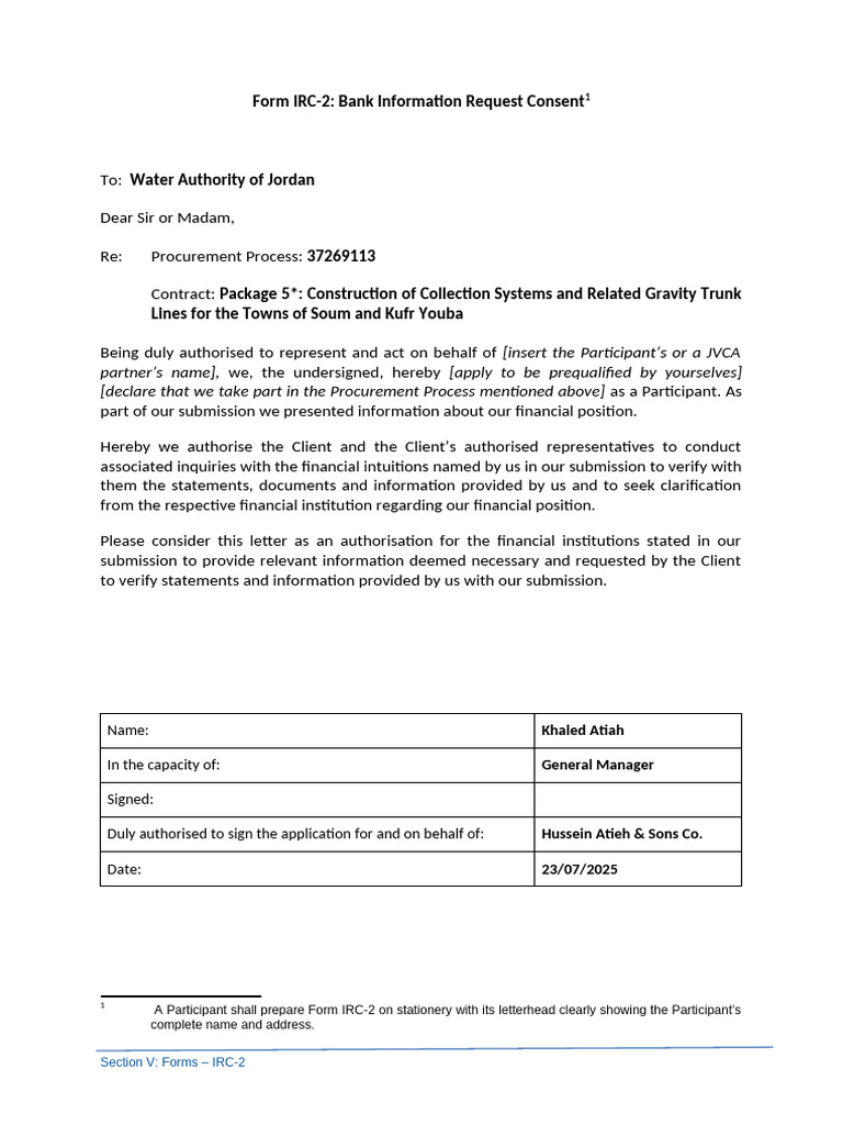 V - Forms - IRC-2 Bank Information Request Consent | PDF