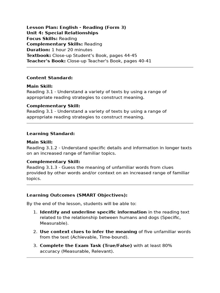 RPH Unit 4 - Introductionnnn (3 Ceria) - Lesson 32 | PDF | Reading Comprehension | Learning