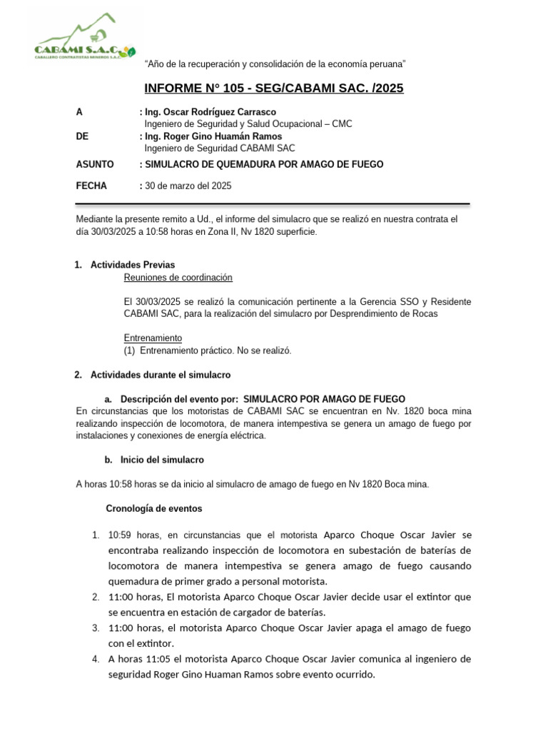 Simulacro Amago de Incendio | PDF | La seguridad | Seguridad Pública