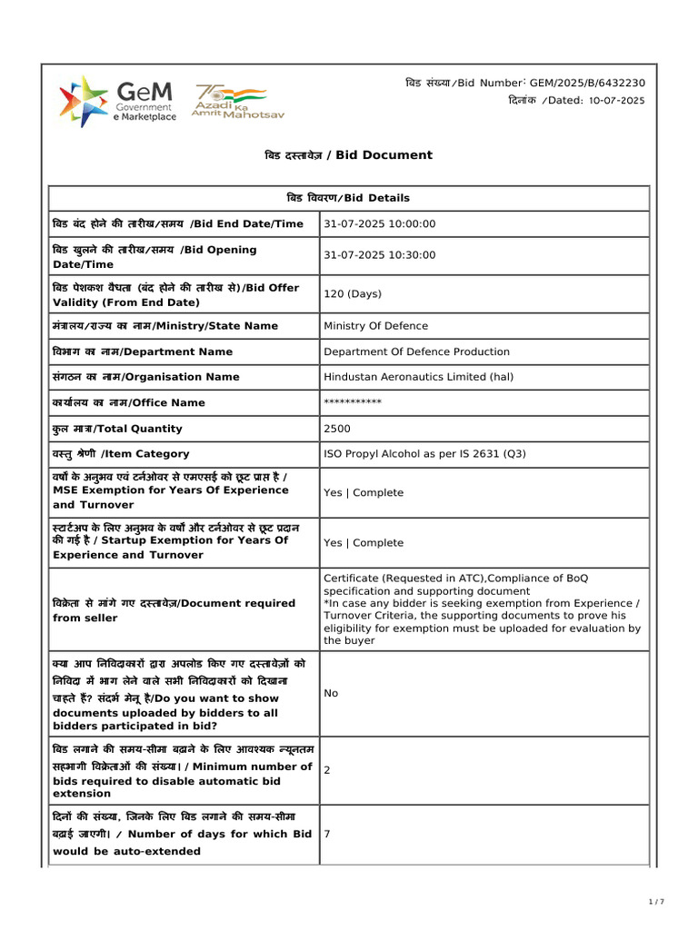 Ultratech BPD Bid for ISO Propyl Alcohol | PDF | Specification ...
