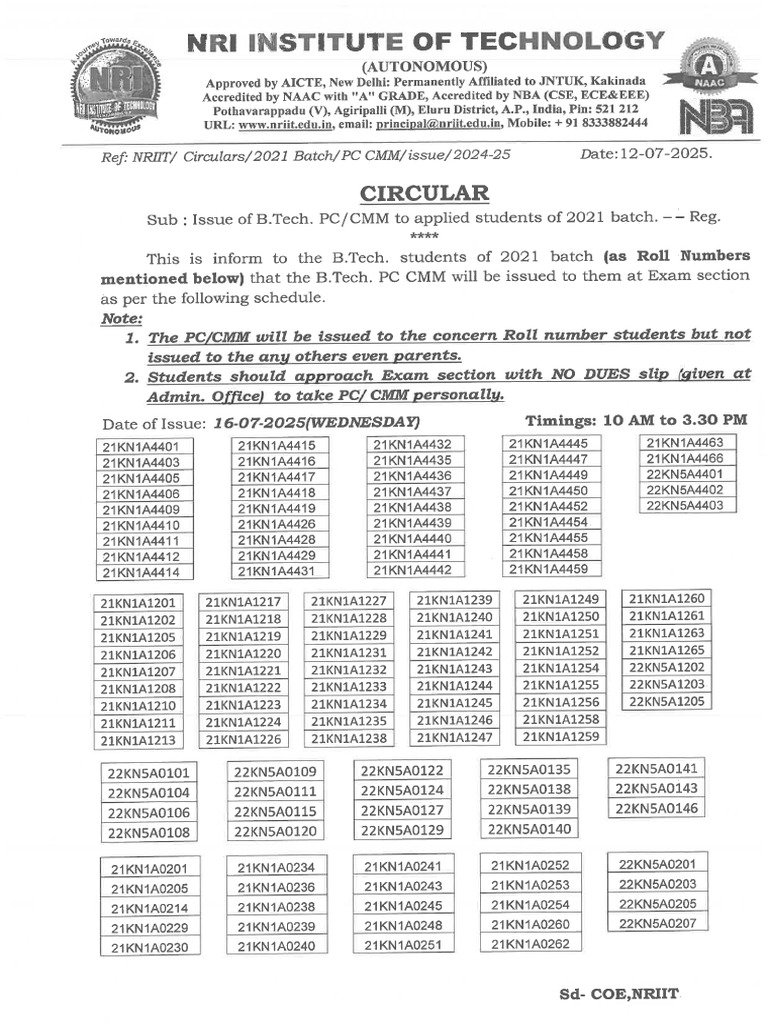 Issue of PC, CMM Circular-Csd, It, Civil, Eee | PDF