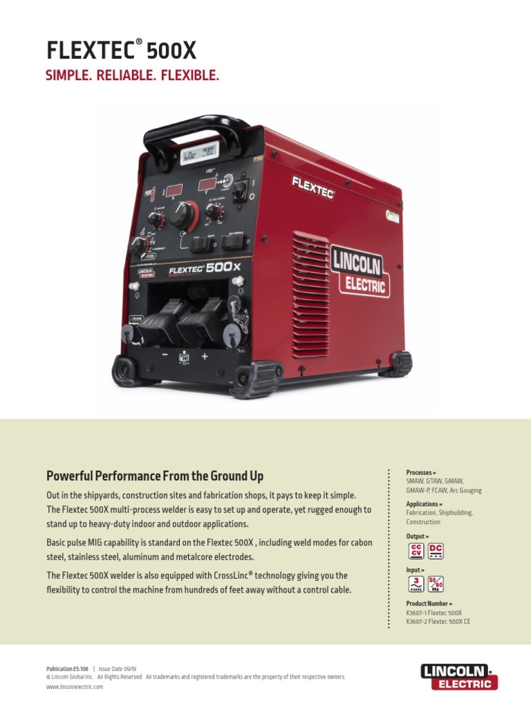 Lincoln Flextec 500x (k3607-1) Spec Sheet | PDF | Welding | Construction
