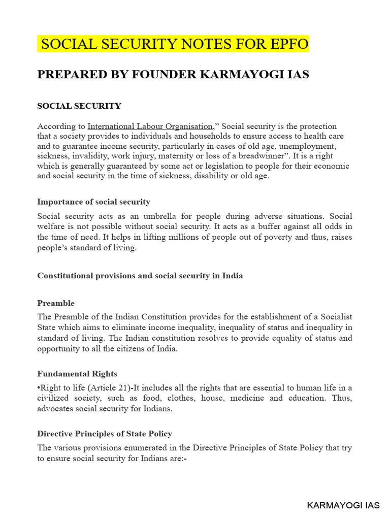 Social Security Complete Notes For Epfo | PDF | Economies | Social Policy