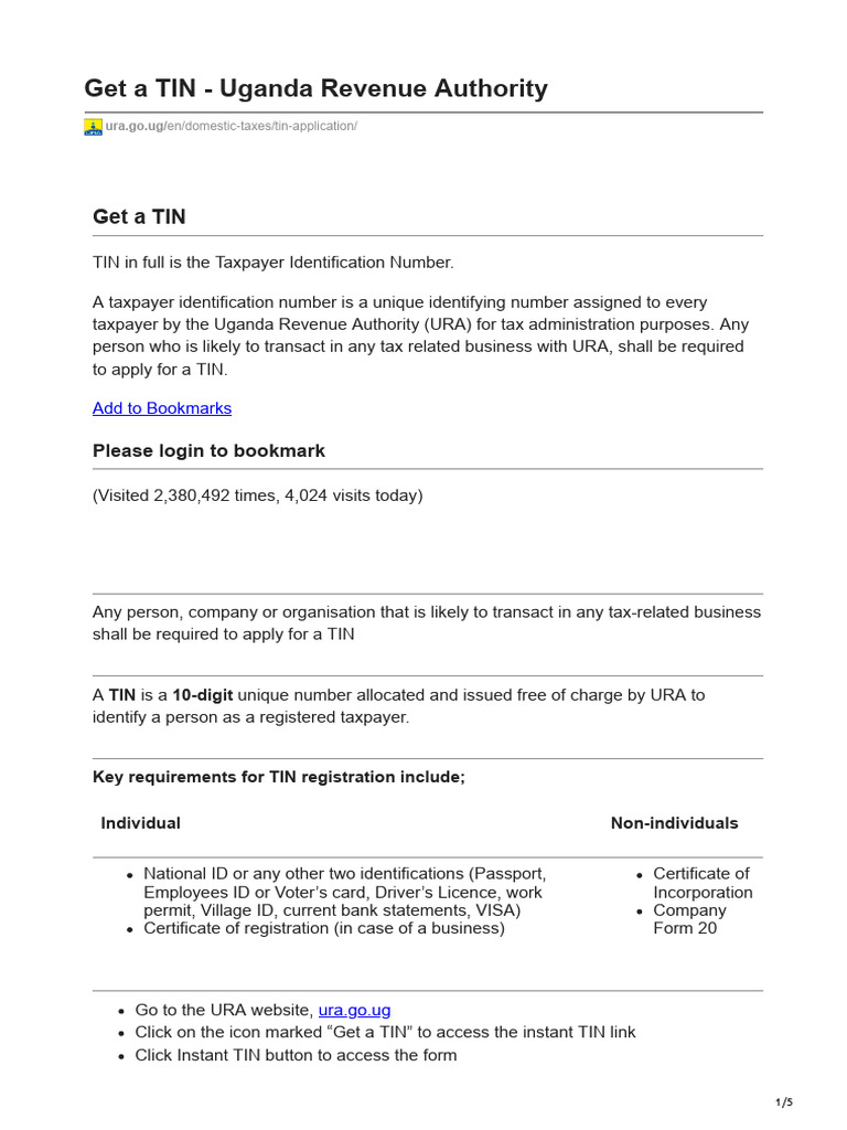 Instant TIN Registration in Uganda | PDF | Identity Document | Government