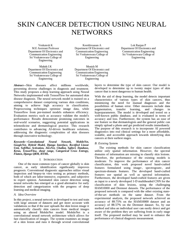 Skin Cancer Detection Using Neural Networks Final Paper - Lokranjan ...