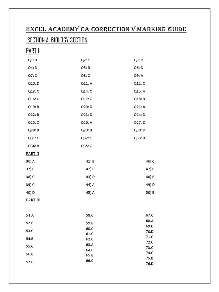 Excel Academy CA Correction V Marking Guide | PDF