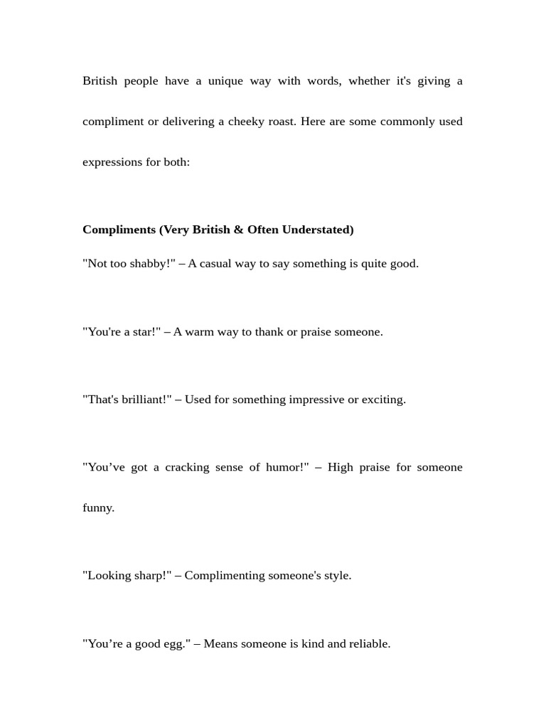 British Compliments and Cheeky Roasts | PDF