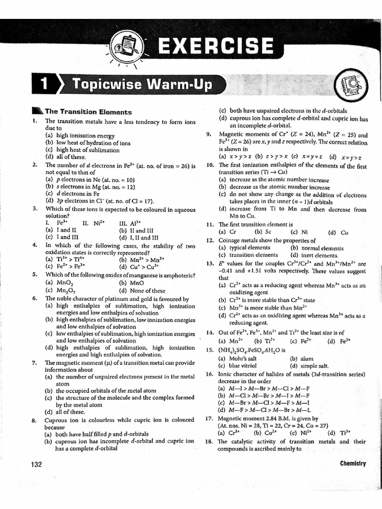 Chem Transition and Inner Transition Elements MCQs-1 | PDF