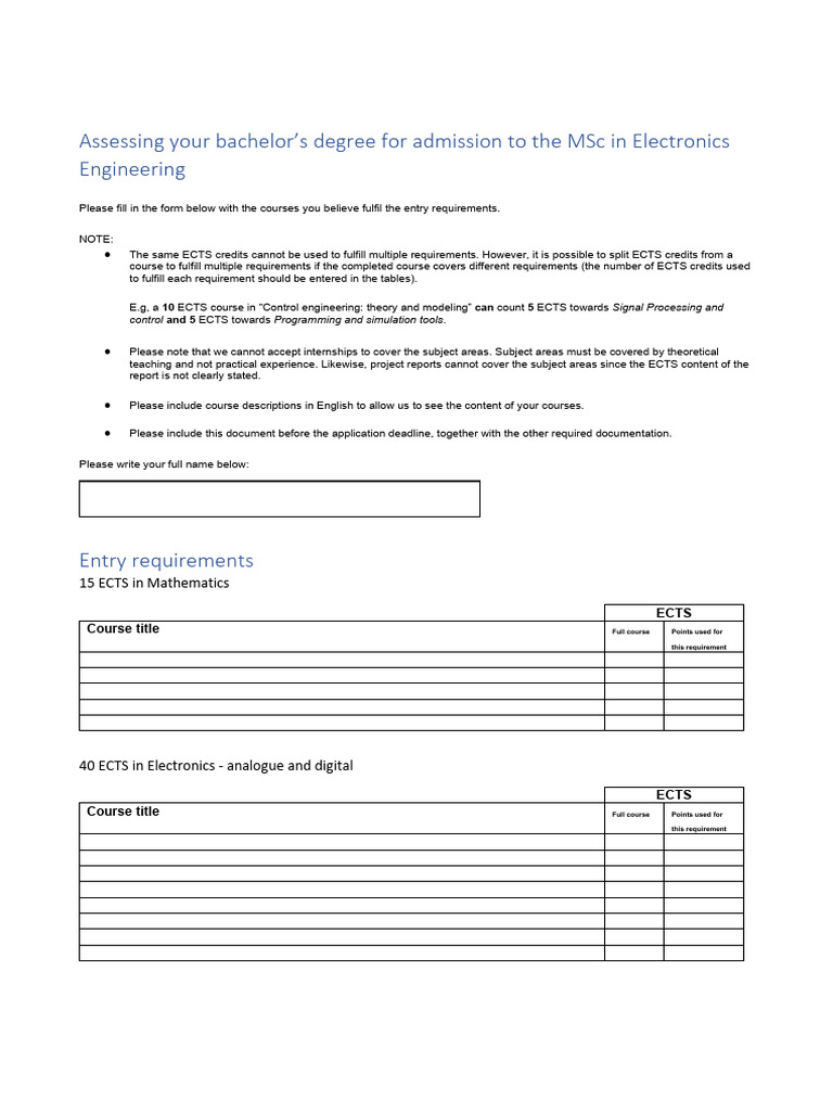 MSc Electronics Admission Course Assessment | PDF | Academic Degree