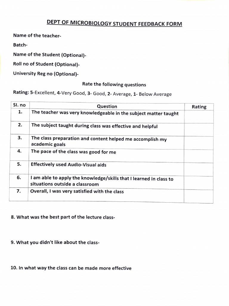 Students Feedback Form | PDF