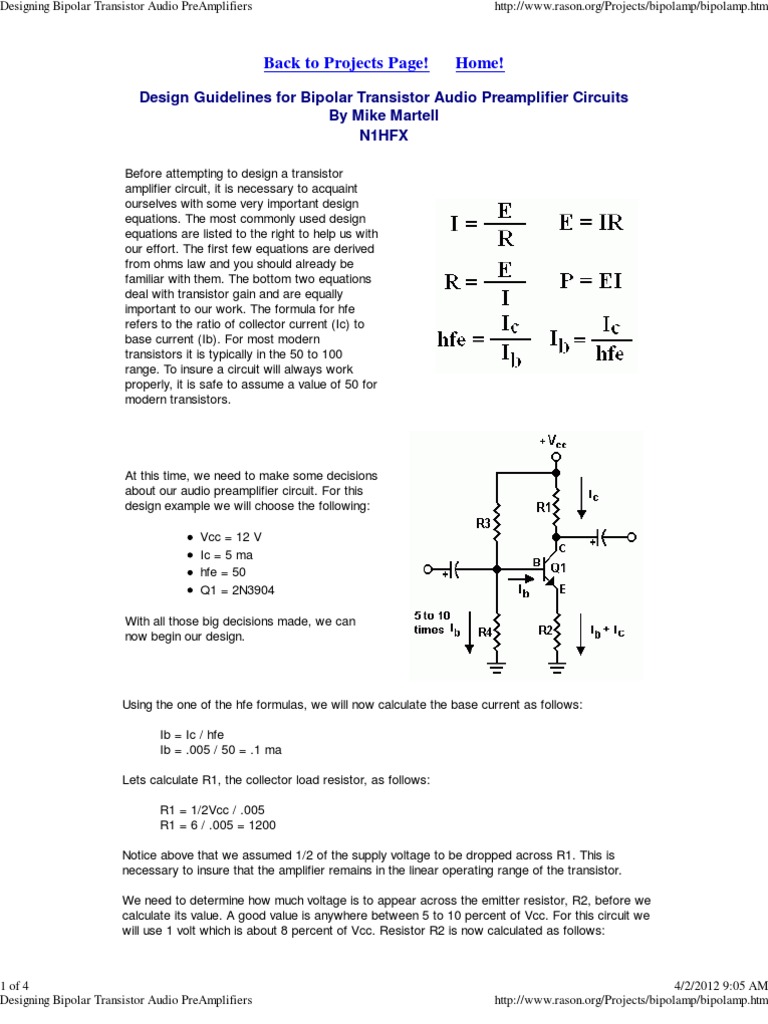 Transistor Amplifier Design Procedure | PDF | Bipolar Junction ...