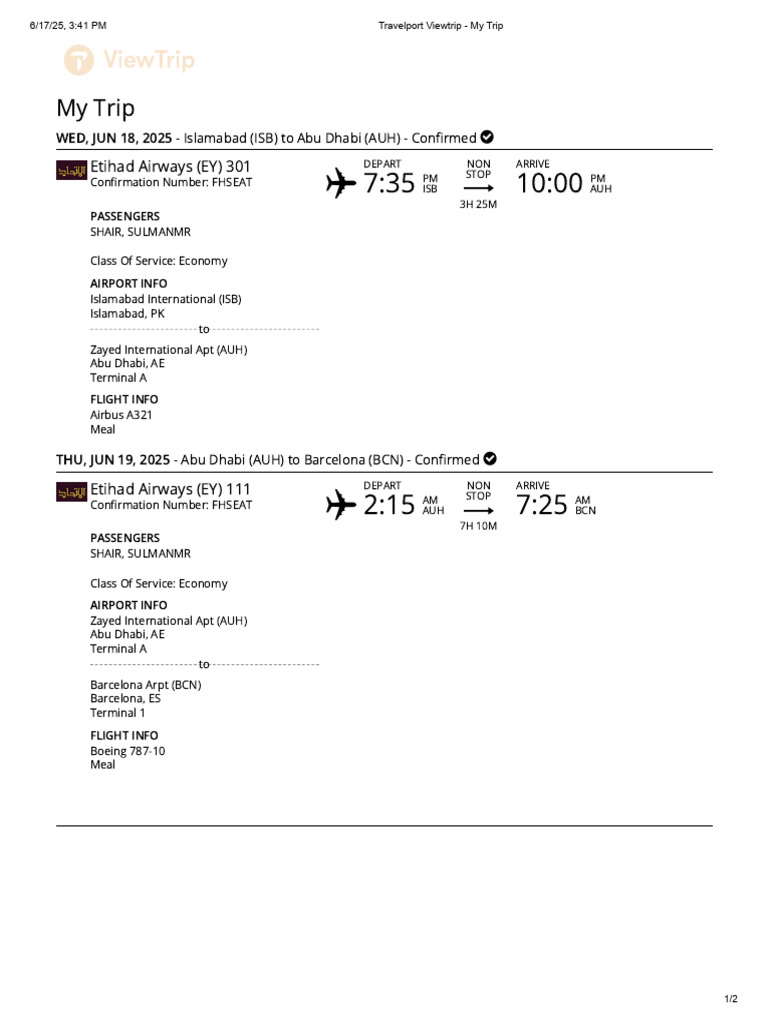 Travelport Viewtrip - My Trip | PDF
