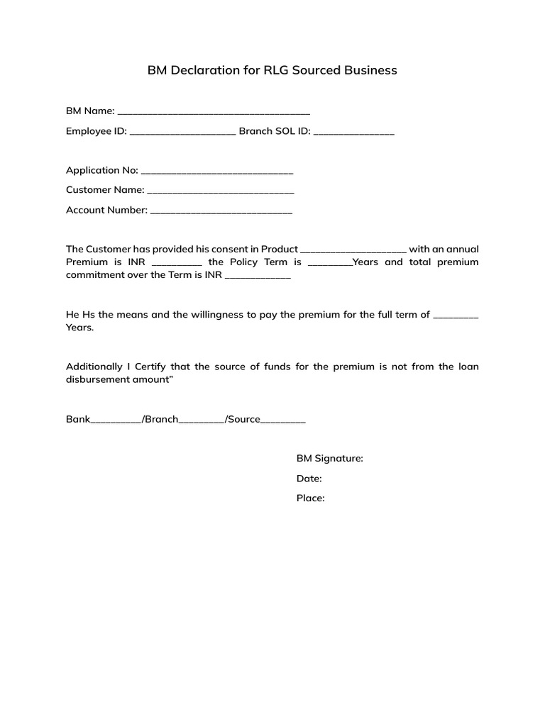 Branch Manager Declaration | PDF