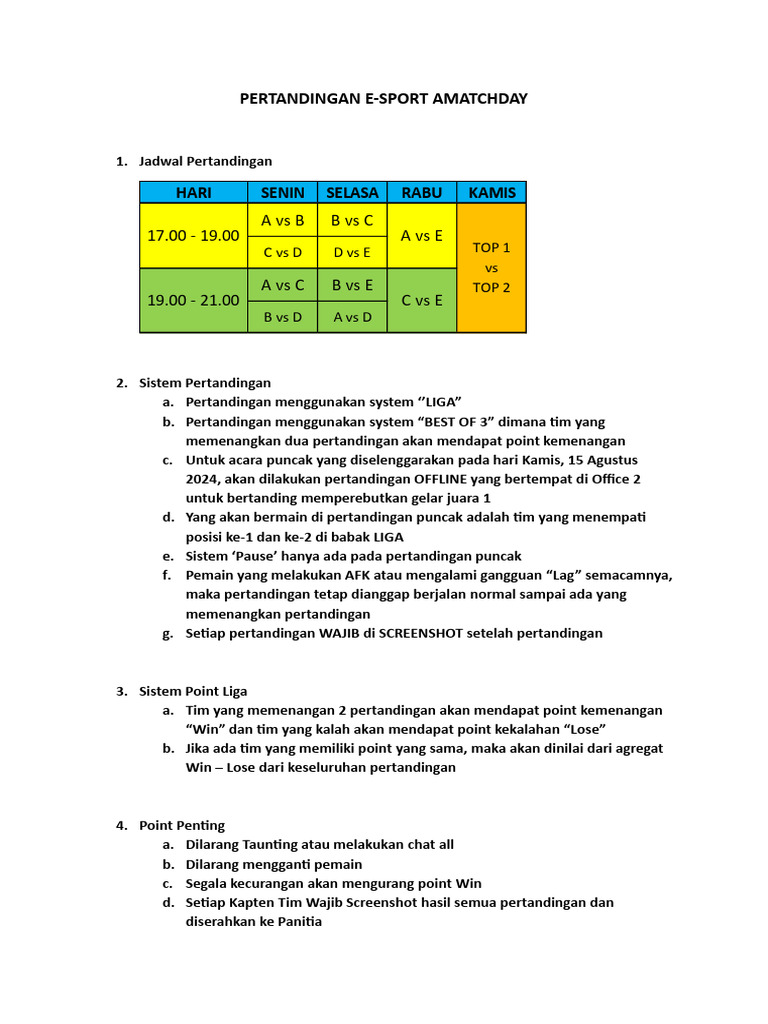 Rule Pertandingan Dan Jadwal Pertandingan ML | PDF
