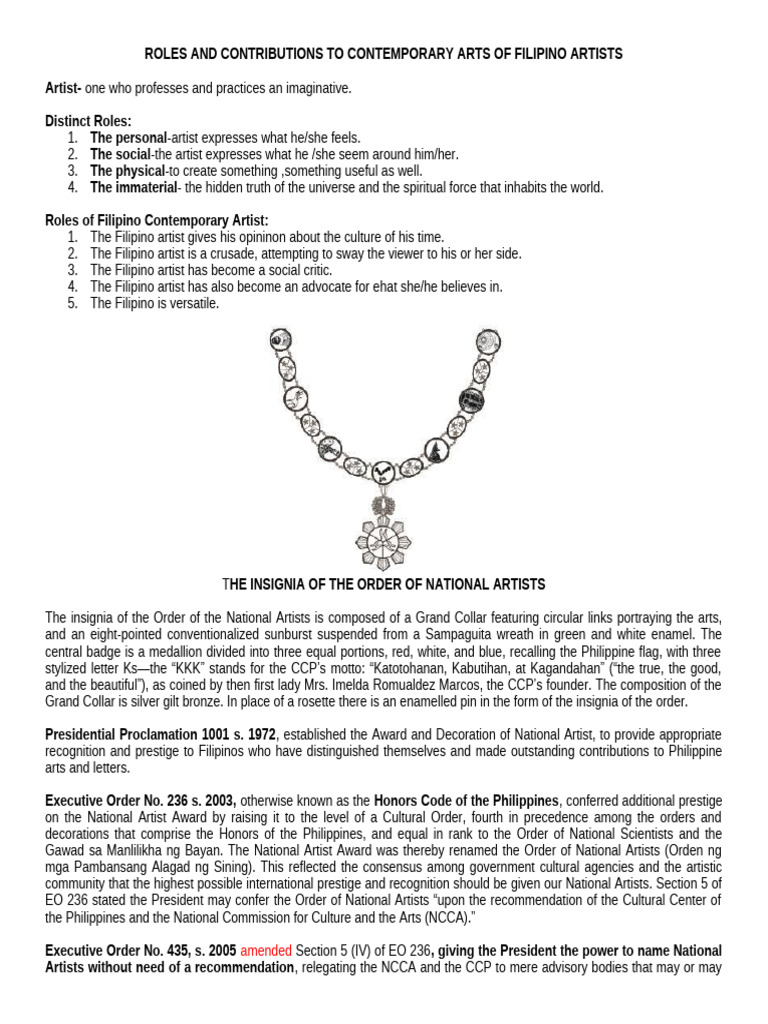 Roles of Filipino Artist | PDF | Philippines