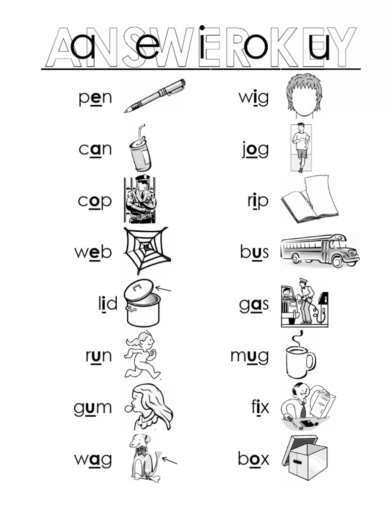 Answers Short Vowel Worksheet 2 A e I o U | PDF