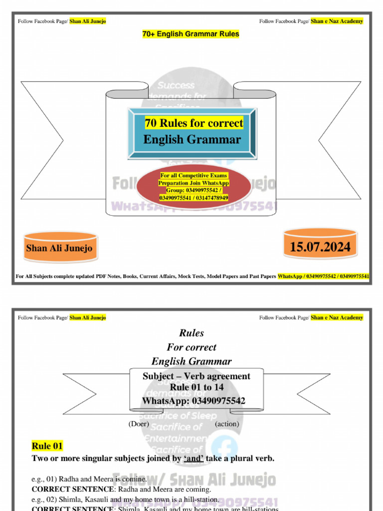 70 Rules For Correct English Grammar - WhatsApp 03490975541 03490975542 ...