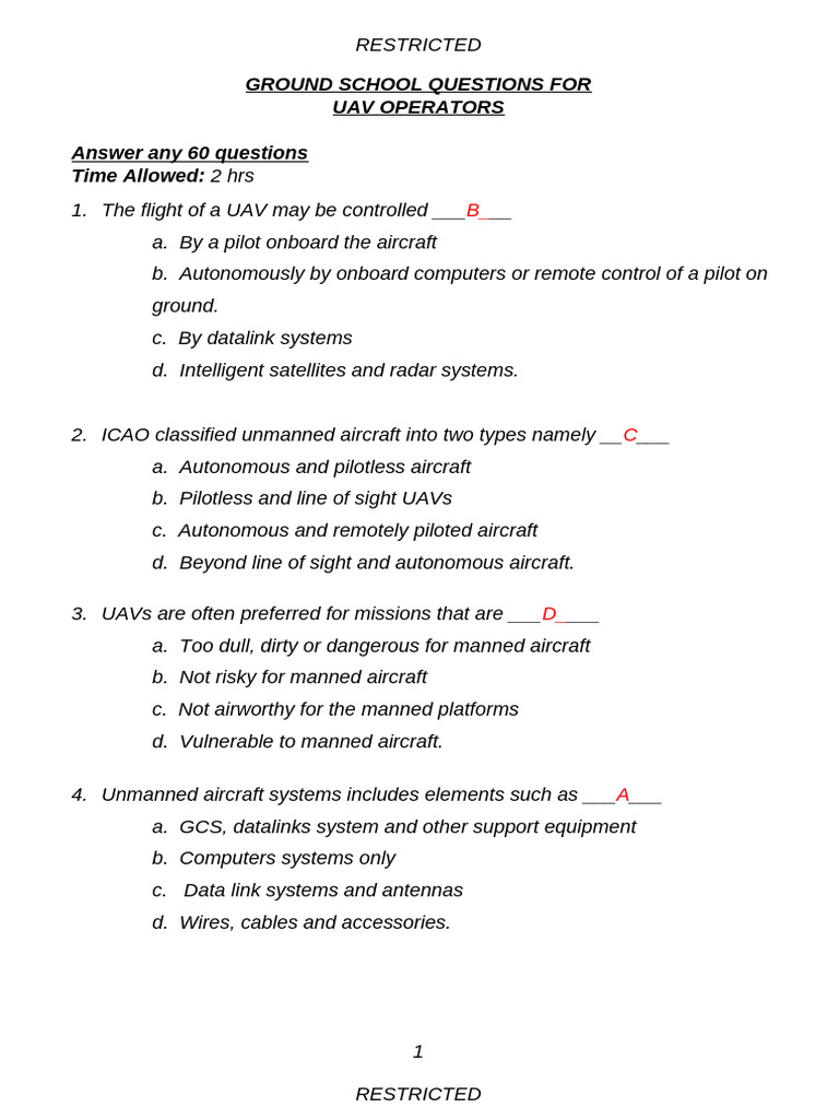 UAV Ground School Exam Questions | PDF | Unmanned Aerial Vehicle ...