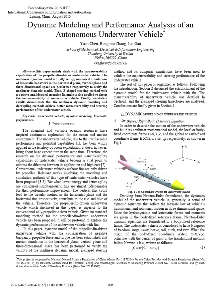 Dynamic Modeling and Performance Analysis of An Autonomous Underwater ...