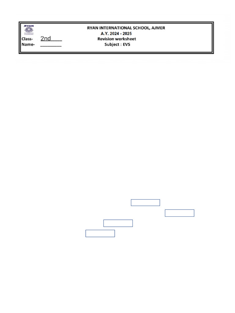 Revision Worksheet EVS Class - II 2 | PDF