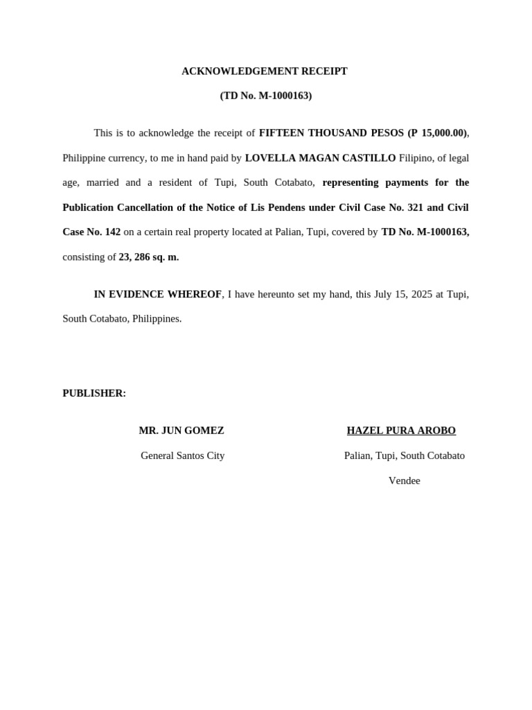 Acknowledgement Receipt for Payment | PDF
