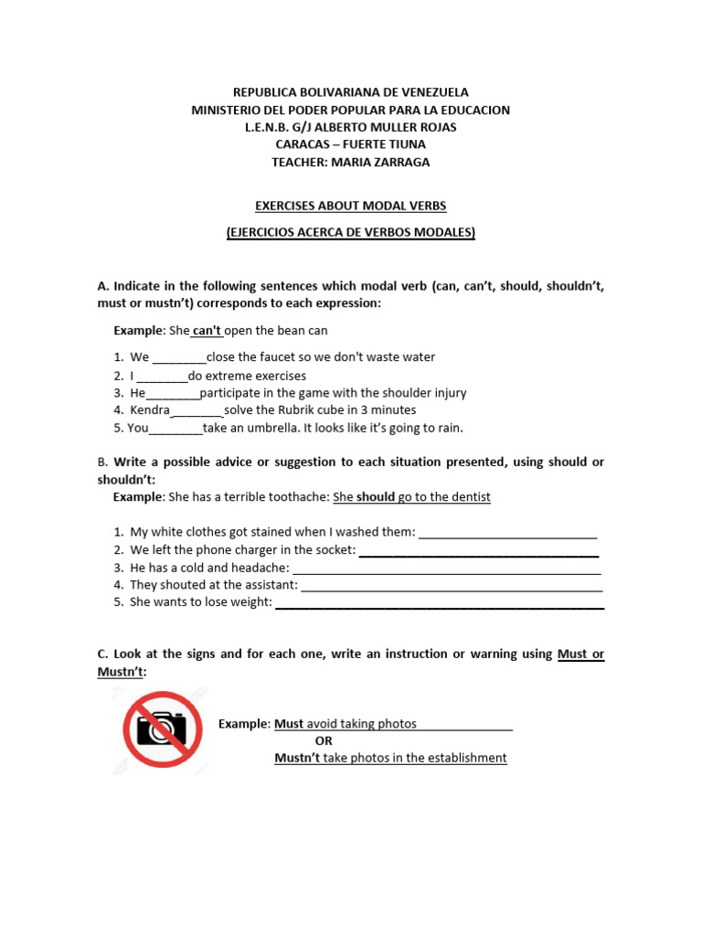 Modal Verbs Exercises for Students | PDF | Syntax | Linguistic Typology