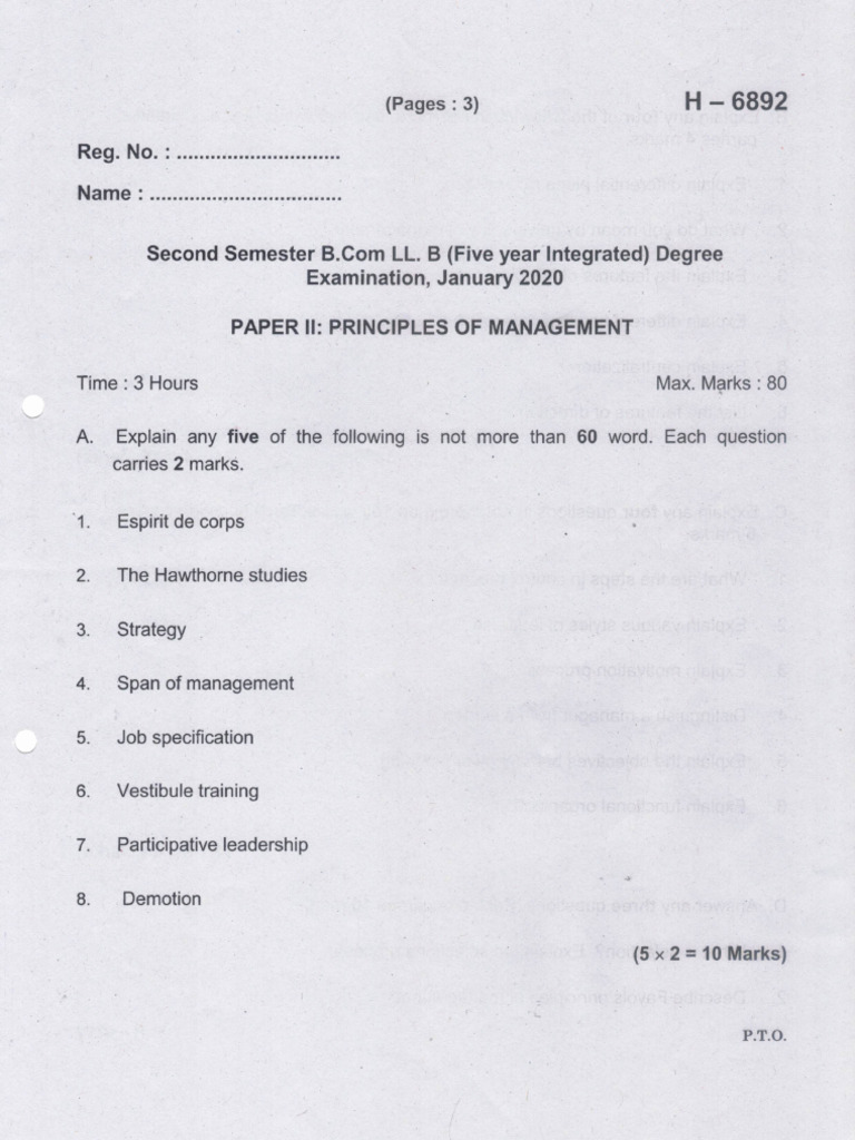 Principles of Managt BCom Jan 2020 II Sem | PDF