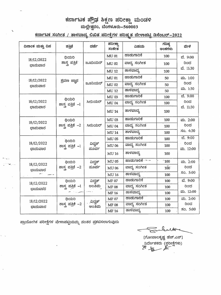 Music Revised Time Table 2022 | PDF