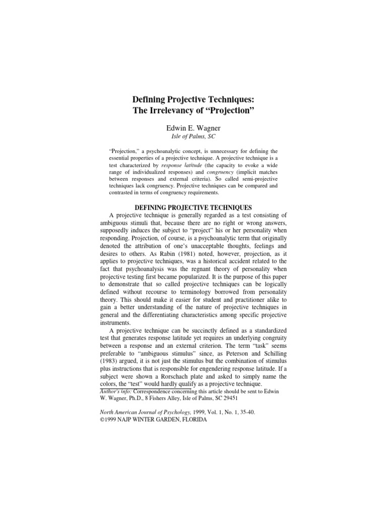 Wagner - Defining Projective Techniques | PDF | Psychology | Psychological Concepts