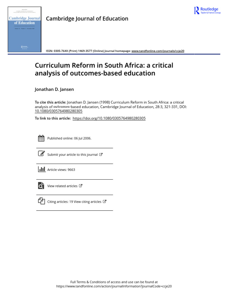 Critical Analysis of OBE in South Africa | PDF | Teachers | Learning
