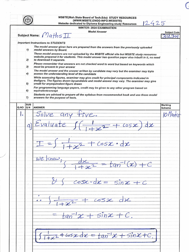 2024 Summer Model Answer Paper | PDF